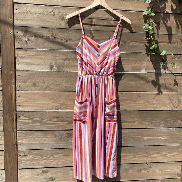 Angashion | Dresses | Multicolored Striped Smocked Midi Dress | Poshmark